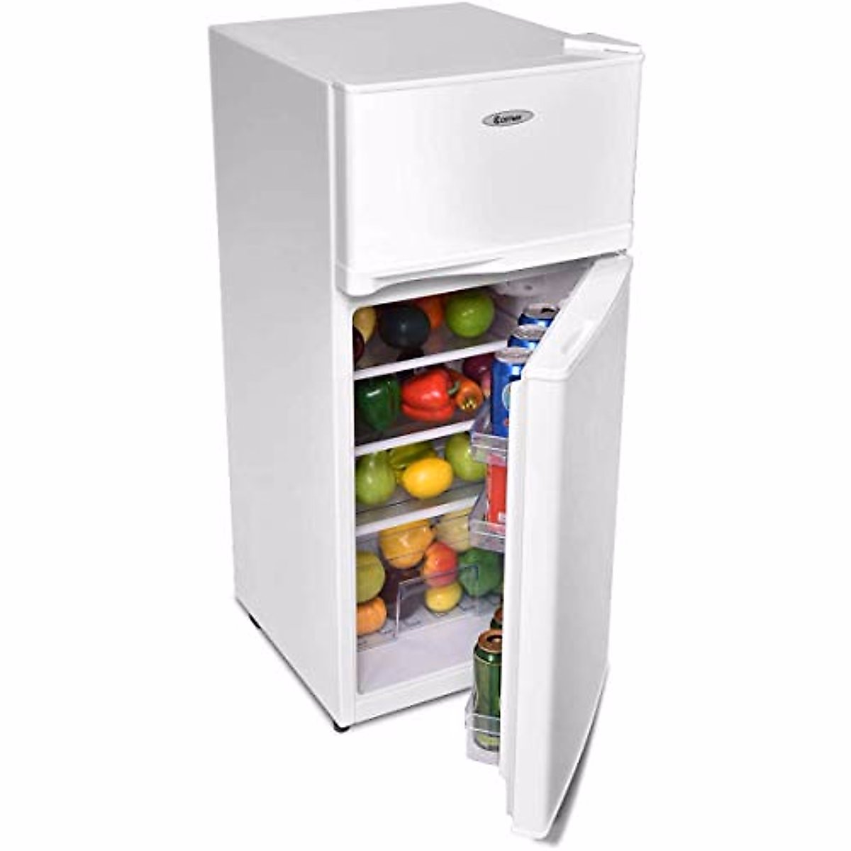ReunionG, White 2-Door Compact Refrigerator, Counter Fridge with Large 3.4 cu. ft. Capacity, Freezer Unit with Removable Glass Shelves and Adjustable Legs for Kitchen, Dorm, Apartment and Office