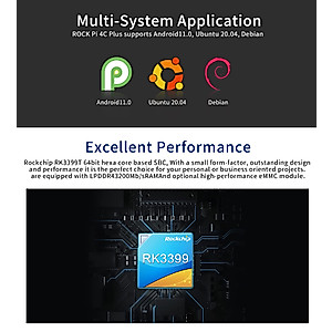 youyeetoo Rock PI 4C Plus (4C+) SBC, 4GB LPDDR4, Optional EMMC Capacity, Dual Screen,WI FI BT5.0 (UFL),Android 11/Ubuntu 20.04/Debian Bullseye