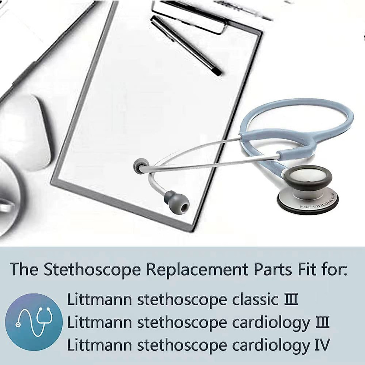 Decaw Stethoscope Replacement Parts Diaphragm and Ear Tips Kit, Adult Pediatric Covers With Silicone Earpieces Repair Accessories Fits Littman Classic Ⅲ 3, Cardiology Ⅲ 3 & Ⅳ 4 Stethoscope（Gray）