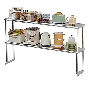 Stainless Steel Overshelf for Prep & Work Table, NSF Commercial Adjustable Double Deck Overshelf 2 Tier for Restaurant, Bar, Utility Room, Kitchen and Garage, 12'' x 60''
