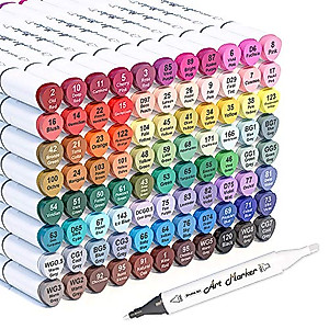 Shuttle Art 88 Colors Dual Tip Alcohol Based Art Markers, 88 Colors plus 1 Blender Permanent Marker Pens Highlighters with Case Perfect for Illustration Adult Coloring Sketching and Card Making…