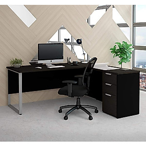 Bestar Pro-Concept Plus L-Shaped Desk with Drawers, Deep Grey & Black