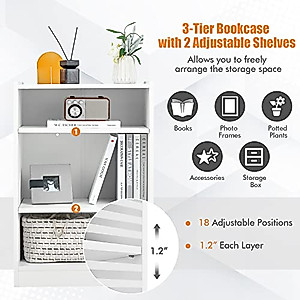Giantex 3-Cube Bookcase White - 3-Tier Modern White Open Bookshelf with Adjustable Shelves, Anti-Tipping Device, Small Wood Cube Storage Organizer for Kid’s Room, Living Room, Bedroom