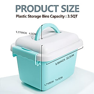 OMNISAFE 3.5Qt Lidded Home Plastic Storage Box/Bins, Tote Stackable Toy Container with Secure Latching Buckles and Gray Durable Lid (4-Pack, Blue)