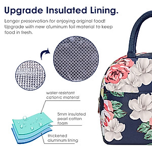 Lunch Bag Reusable Cooler Bag Lunch Box Containers Insulated Lunchbox Tote Bag Water-resistant Leakproof Womens Mens Office Work Hiking Picnic Fishing (Blue Peony with Upgrade Insulated Lining)