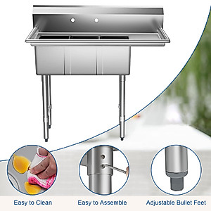 HARDURA Stainless Steel Kitchen Sink With 3 Compartments, Commercial Sink Right Drainboard Freestanding NSF Certified Utility Basin 10" L X 14" W X 10" D Bowl For Kitchen & Restaurant, Laundry Room