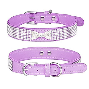 Small Dog Collar Diamond Bling Girl Puppy Cat Collars Rhinestone Cute Bowtie Female Boy Little Pet Kitten Collar Animals Purple S