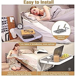 KIWIFOTOS Bedside Shelf for Box Spring Bed/Plate Bed/Platform Bed Removable Bedside Tray Bedside Table Nightstand Shelf Fit with Mattress Thickness 15cm (5.9") (Insert into Mattress/L Shape)