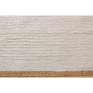CASAVANI 100% Handmade Natural Jute Rugs Geometric White & Beige Hand Braided Rag Rug Best Uses for Living Room Bedroom Entryway Laundry Room Doorway Door Mate 4x8 6x8 5x5 Feet Square
