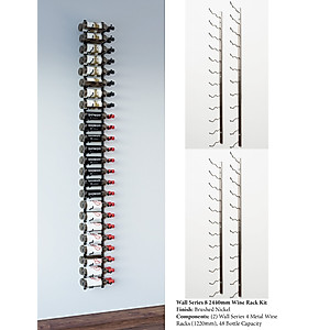 VintageView W Series Pro Wine Rack 8 - Wall Mounted Wine Bottle Rack Kit, Stylish Modern Wine Storage with Label Forward Design (48 Bottles, Brush Nickel)