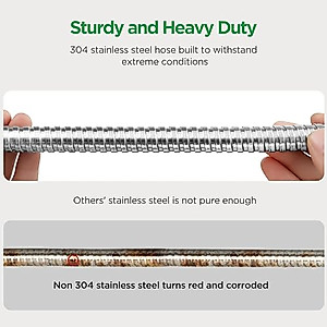 eletecpro Metal Garden Hose 100ft, 304 Stainless Steel Heavy Duty Water Hose With 2 Nozzles for 15 Functions, No Tangle and Kink, Lightweight & Flexible, Tough and Pet Proof, for Yard, Lawn, RV