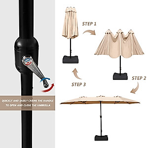 Bigroof 15ft x 9ft Patio Double-Sided Umbrella with Base & Crank, Extra Large Rectangular Outdoor Umbrella for Patio, Lawn & Garden, Beige