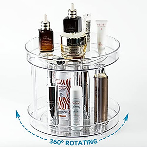 Lazy Susan Turntable 2-Tier Pantry Organization and Storage Spice Rack Spinning Cabinet Organizer Rotating Condiment Tray Spinner for Kitchen Vanity Bathroom Jewelry Makeup Cosmetic 9.2-Inch Clear