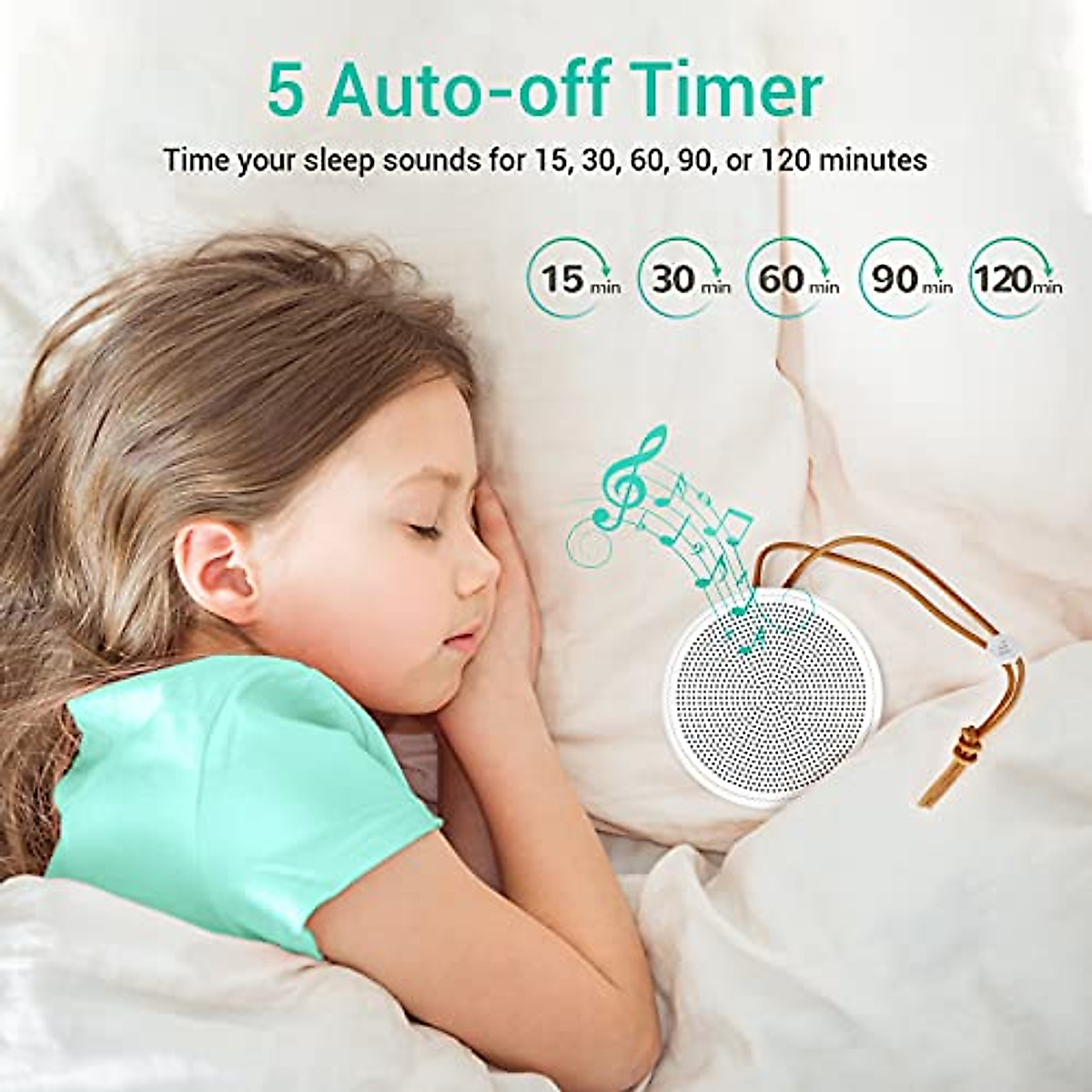 Fitniv Portable White Noise Machine, 20 Soothing Soundtracks Sound Machine for Baby & 5 Timer Functions, Built-in Battery Support 70 Hours Playtime, Compact Design for On-The-Go Use & Travel, White