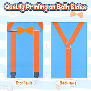 18Pcs Orange Blue DIY Gift Bags Goodies Candy Treat Bags with 18Pcs Orange Paper Glasses and Bow Tie Stickers Party Favors Bags for Birthday Baby Shower Fireman Construction Worker Party Supplies