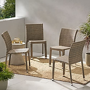 Christopher Knight Home Dover Outdoor Wicker Armless Stacking Chairs with Aluminum Frame, 4-Pcs Set, Chateau Grey