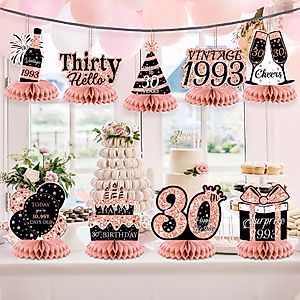 LITAUS, Rose Gold 30th Birthday Decorations Honeycomb Centerpieces for Table - Pack of 9 | 30 th Birthday Table Decorations for Women | 30th Birthday Party Supplies