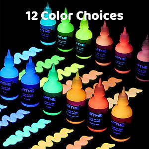 ARTME Glow in The Dark Paint, Glow Paint Set of 12 Bright Colors 30ml/1oz, Acrylic Glow in The Dark Paint Perfect for Art Painting, DIY projects, Halloween and Christmas Decorations, Rich Pigments for Adults, Artists and Students