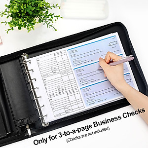 SUNEE Zippered Business Checkbook Binder 7 Ring 1 Inch with Zipper for Business Checks (9" x 13"), PU Leather 7 Ring Check Binder for Business Checks Holds 600 Checks Capacity for Executive Supplies