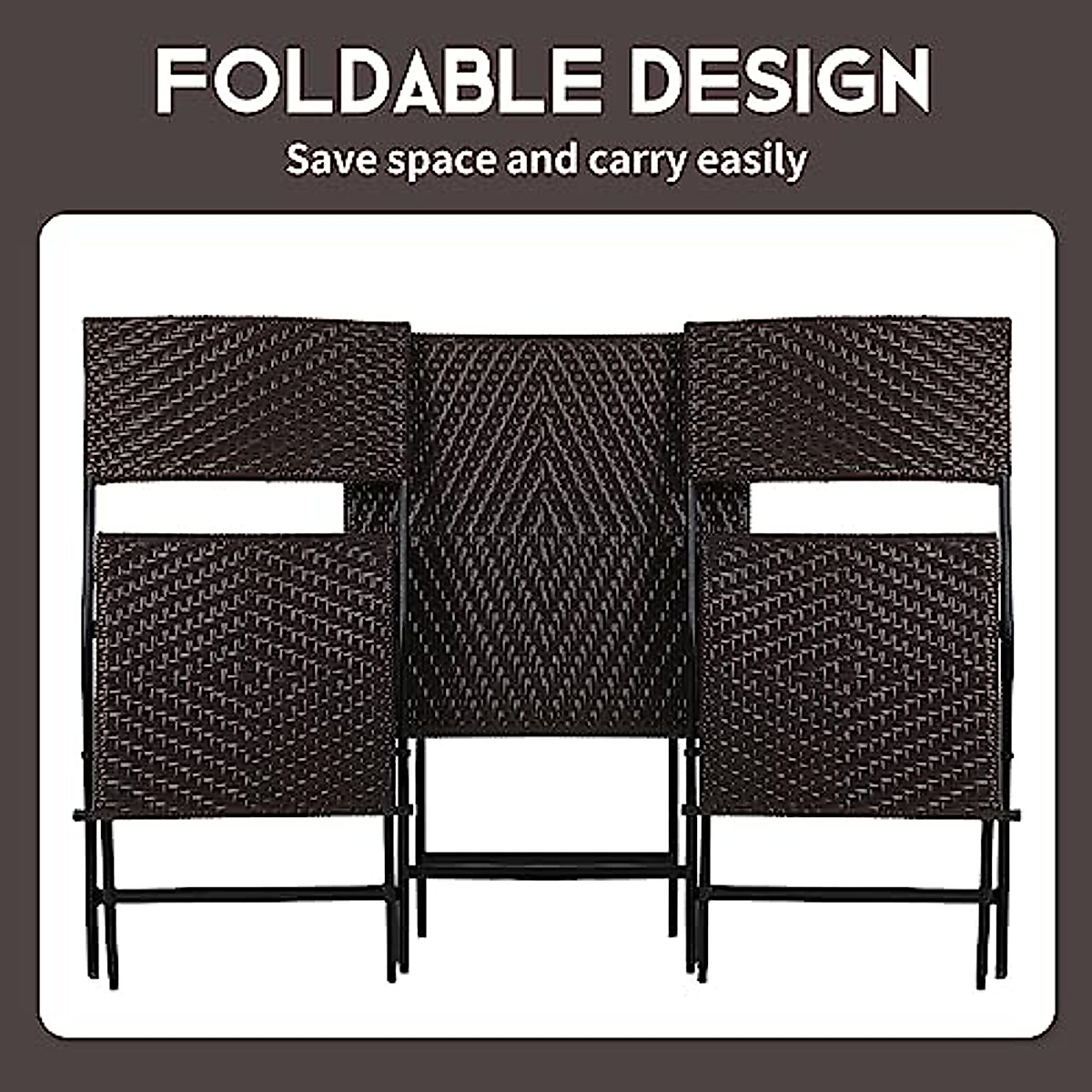BLKMTY Patio Bistro Set 3-Piece Outdoor Patio Furniture Sets Rattan Table Set Folding Table and Chairs Foldable Wicker Bistro Set Balcony Cafe Table Square Patio Table Chair for Porch, Garden