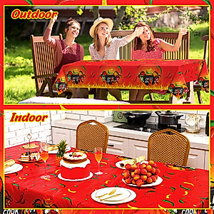 Oudain 3 Pcs Plastic Chili Cook Off Tablecloths, Chili Pepper Party Favor Supplies, Disposable Cinco De Mayo Chili Pepper Hot Flame Tablecover for Mexican Theme Cooking Party Decor, 108 x 54 Inch