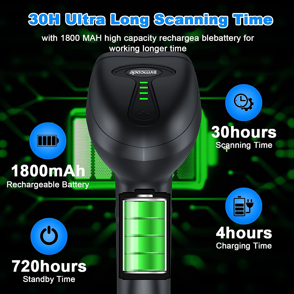 Symcode Wireless Handheld Barcode Scanner Versatile 2-in-1 (2.4Ghz Wireless+USB 2.0 Wired) 328 Feet Transmission Distance Rechargeable 1D Laser Automatic Bar Code Reader Scanner(Black)