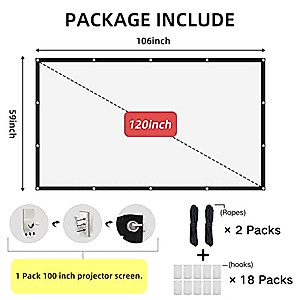 Hangable Projector Screen Movie Screen with Hooks, Ropes, Portable Office Indoor & Outdoor Video Projection Screen,Leinwand Beamer Projektionsleinwand Écran de Projection - 120 in