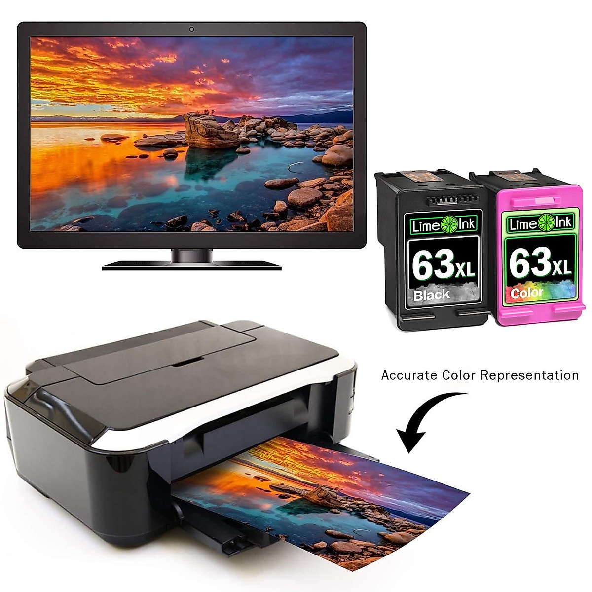 Limeink Remanufactured Ink Cartridge Replacement for HP Ink 63 XL Ink Cartridges for HP 63XL Combo Pack Printers Officejet 3830 Envy 4520 4650 5255 5200 5258 4655 Deskjet 1112 Inkjet (Black and Color)