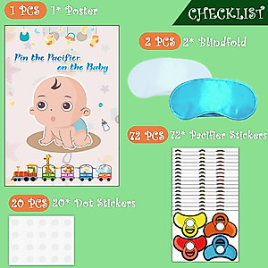T-Antrix Pin The Pacifier on The Baby Game -Baby Shower Party Games with 21'' x 28'' Poster, Reusable Pacifiers Party Supplies for Kids Birthday Party Favor Sets