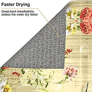 Flowers Butterfly Printed Drying Mat For Kitchen Ultra Absorbent Microfiber Dishes Drainer Mats Non-Slip Silicone Quick Dry Pad - 18 X 16inch