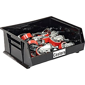 Global Industrial Plastic Stacking Bin 16-1/2 x 14-3/4 x 7, Black, Lot of 6