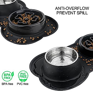 PETIZER Dog Bowls Medium Sized Dog, Slow Feeder Dog Bowls with No Skid Silicone Mat, Dog Food and Water Bowl, Stainless Steel Pet Bowls, 72Oz in Total
