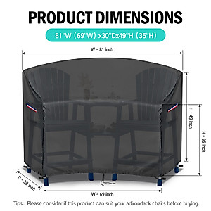 Fizentia Adirondack Chair Cover,Heavy Duty Cover for Tall Adirondack Chair Set of 2,Modern Wood Adirondack Chair Covers Waterproof,80" Wx30 Dx49 H,Black