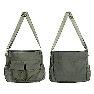Canvas Messenger Bag Crossbody Shoulder Bag for Men and Women Vintage Tote Laptop Bag Large Hobo Bag with Multiple Pockets (Army Green)