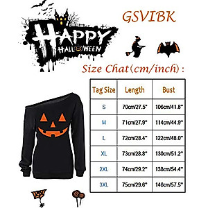 GSVIBK Womens Halloween Shirt Pumpkin Sweatshirt Halloween Off Shoulder Sweatshirts Long Sleeve Slouchy Pullover Tops 248 Black 3XL