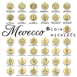 MEVECCO Gold Necklace Coin Disc Zodiac 12 Constellation Taurus Patterned Engraved Horoscope Sign Astrology Pendant 18K Gold Plated Chain Dainty Personalized Simple Jewelry