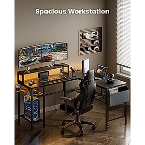 ErGear L Shaped Computer Desk with USB Charging Port and Power Outlet, 55 inch Corner Desk with Storage Shelves, 2 Person Long Gaming Table Modern Home Office Desk