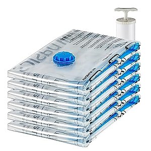 Amazon Basics Vacuum Compression Space Saving Storage Bags with Hand Pump, Jumbo, Pack of 6, Clear