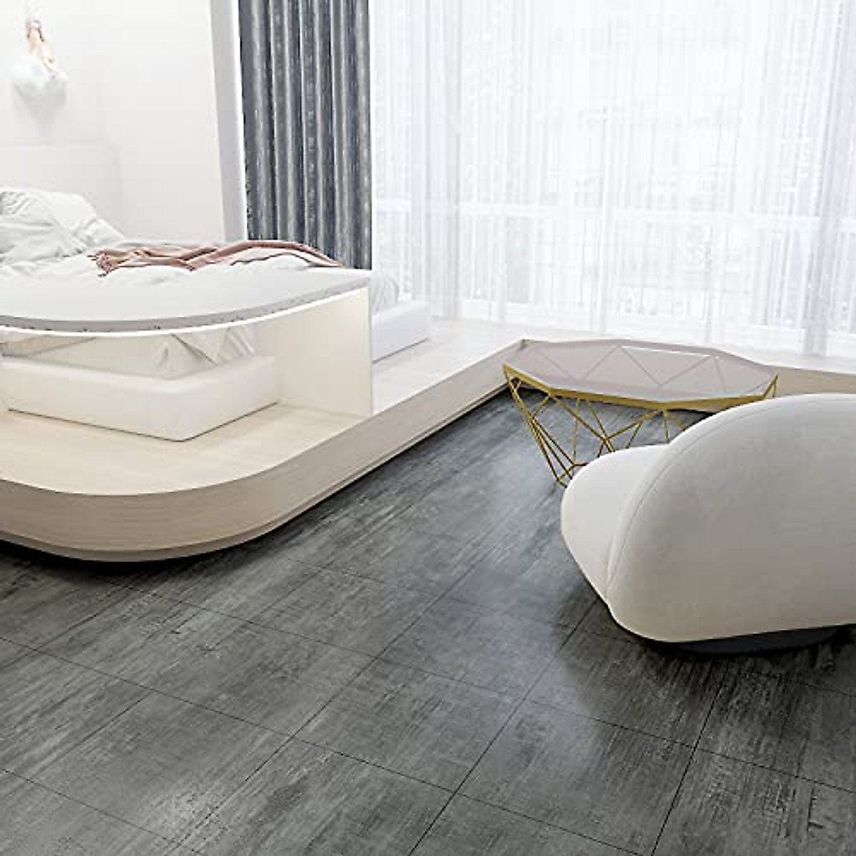 VEELIKE 12''x12'' Peel and Stick Wood Look Vinyl Tiles - 24 Pack, Waterproof, Self Adhesive, Removable, Distressed, Suitable for Floor, Bathroom, Bedroom, Kitchen