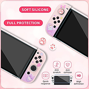 RHOTALL Cute for Carrying Case Set for Nintendo Switch OLED, Pink Storage Case for Switch OLED and Accessories with Protective Case, Screen Protector, Adjustable Shoulder Strap, 2 Thumb Caps