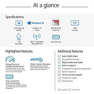 HP 15-inch Laptop, AMD A6-9225 Processor, 4 GB RAM, 1 TB Hard Drive, Windows 10 Home (15-db0020nr, Gray)