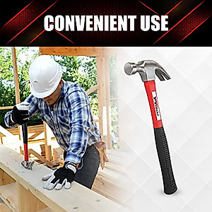 YIYITOOLS Claw Hammer With fiberglass Handle – 16-oz, Red and Black (YY-1-003)