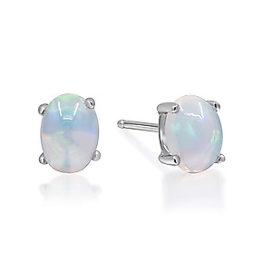 Gin & Grace 14K White Gold Natural Ethiopian Opal earrings for women | Ethically, authentically & organically sourced (Oval-cut) shaped opal hand-crafted jewelry for her | Opal Earrings for women