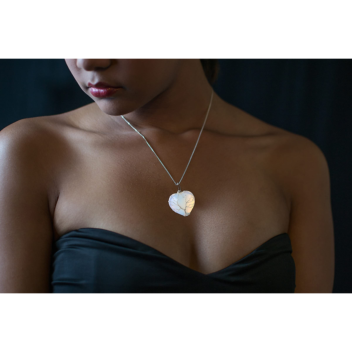 Halukakah Moonstone Necklace - LUNARLOVE - Handmade Platinum Plated Winding Tree of Life Wire, Natural Crystal Heart Shape Pendants and 20" Chain…