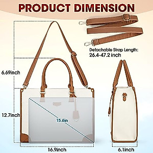 NUBILY Laptop Bag for Women 15.6 inch Lightweight Canvas Tote Waterproof Work Shoulder Bags Large Capacity Computer Professional Office Business Briefcase Casual Handbag Travel College, Brown