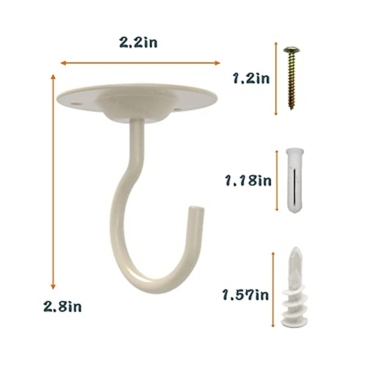 NACETURE Ceiling Hooks for Hanging Plants 3 Pack - Plant Hanger Indoor Hanging Hooks Metal Plant Bracket Iron Lanterns Hangers for Wind Chimes, Planters (Round White 3 Pack) (White, 3 Pack)