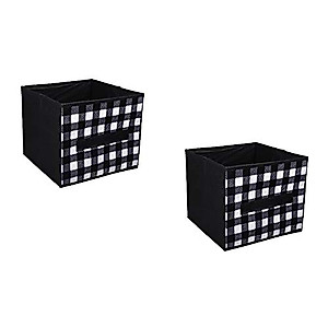 1541 - Set of 2 Black & White Check Flannel Fabric Storage Cube Bin 9x9x8 – WQ13