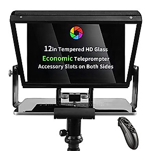 ILOKNZI Aluminum Teleprompter 12.1in with Free APP Control, Bluetooth Remote Control & Carry Case, Portable Without Assembly, Compatible with iPad/Android Tablet, Phone, DSLR Camera (Free Stand Base)
