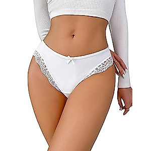 Milumia Women Sexy Panties Lace Lingerie Underwear Cheeky Naughty Bikini Brief Seamless Hipsters Bikinis Solid White Large