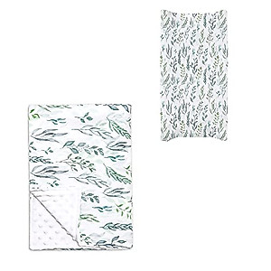 Changing Pad Cover & Baby Blanket, Green Leaf